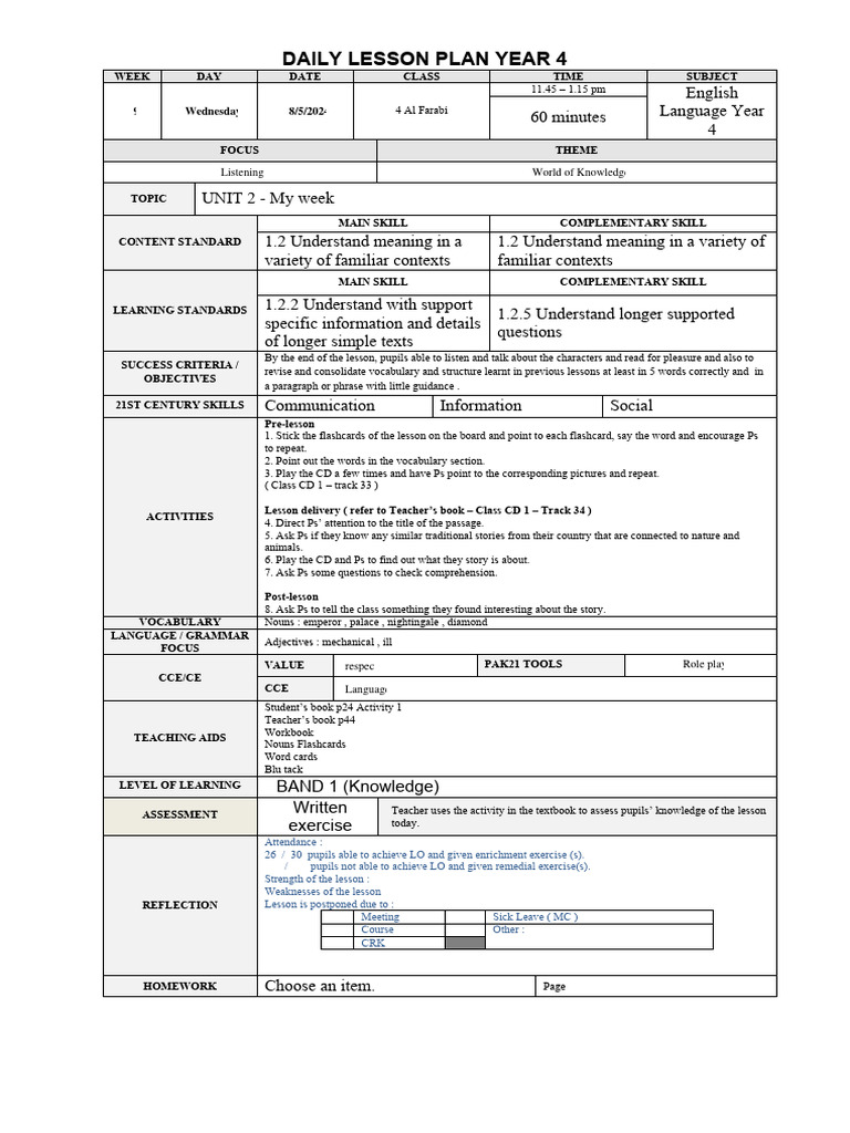 Week 6 - My Week + Revision Lesson | PDF | Vocabulary | Lesson Plan