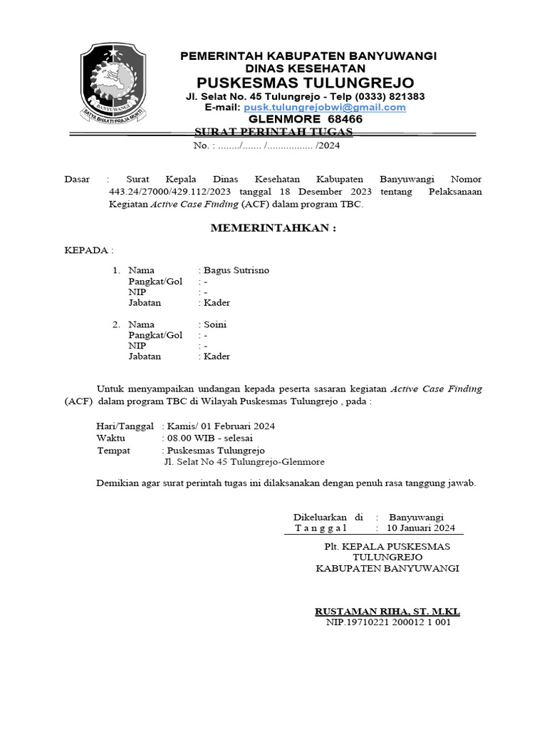 Surat Tugas Kader | PDF