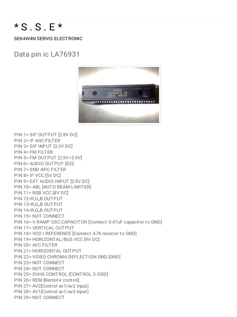 S - S - E - Data Pin Ic LA76931 | PDF