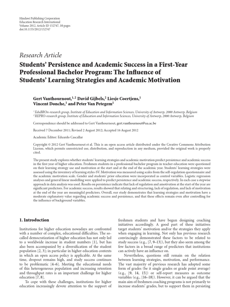 Students' Persistence and Academic Success in A First-Year | PDF | Dependent And Independent ...