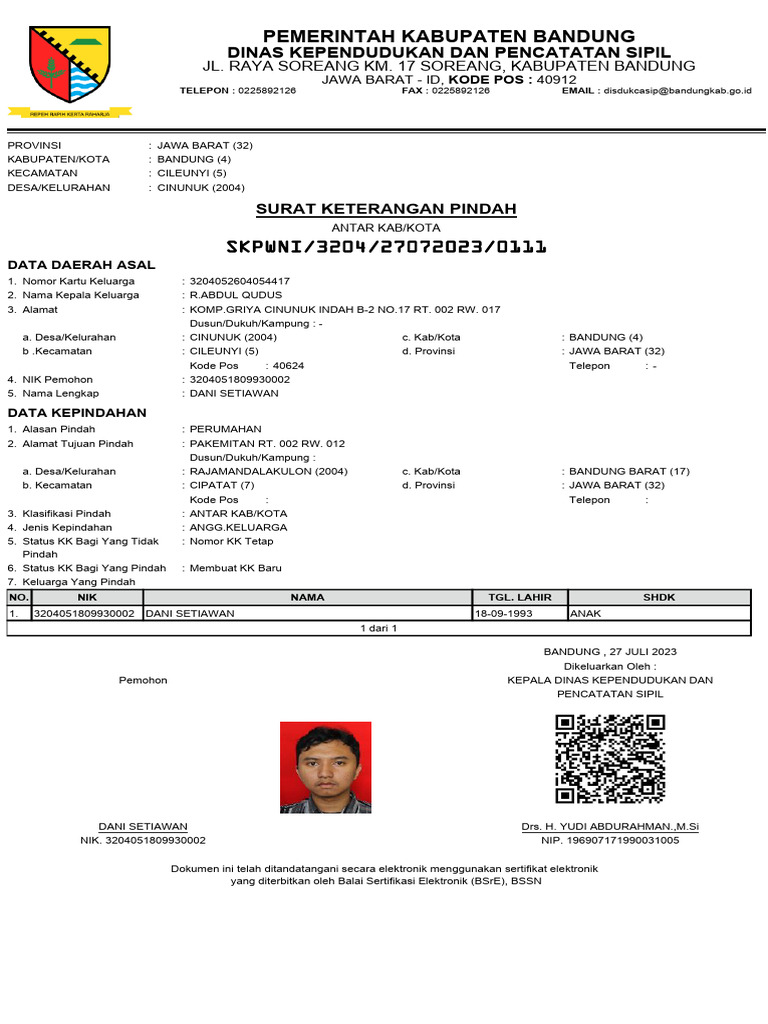 Surat Pindah Dani Setiawan | PDF