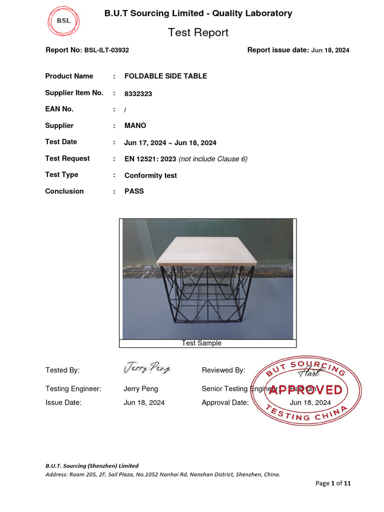 Bsl-Ilt-03932 Mano-Foldable Side Table - (En 12521) - Pass | PDF ...