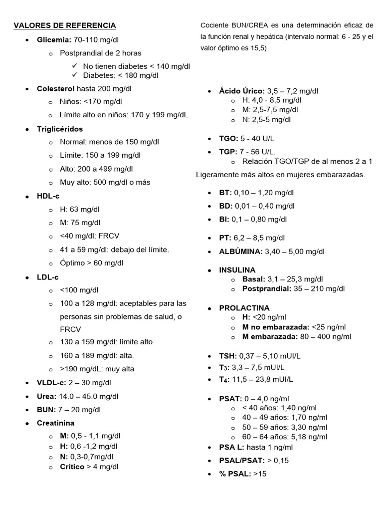 Valores de Referencia | Descargar gratis PDF | Trastornos del páncreas endocrino | Páncreas ...