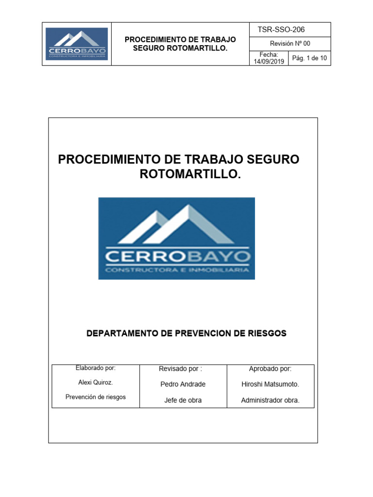 PTS Rotomartillo Cango 2019 | PDF | Seguridad y salud ocupacional | Martillo