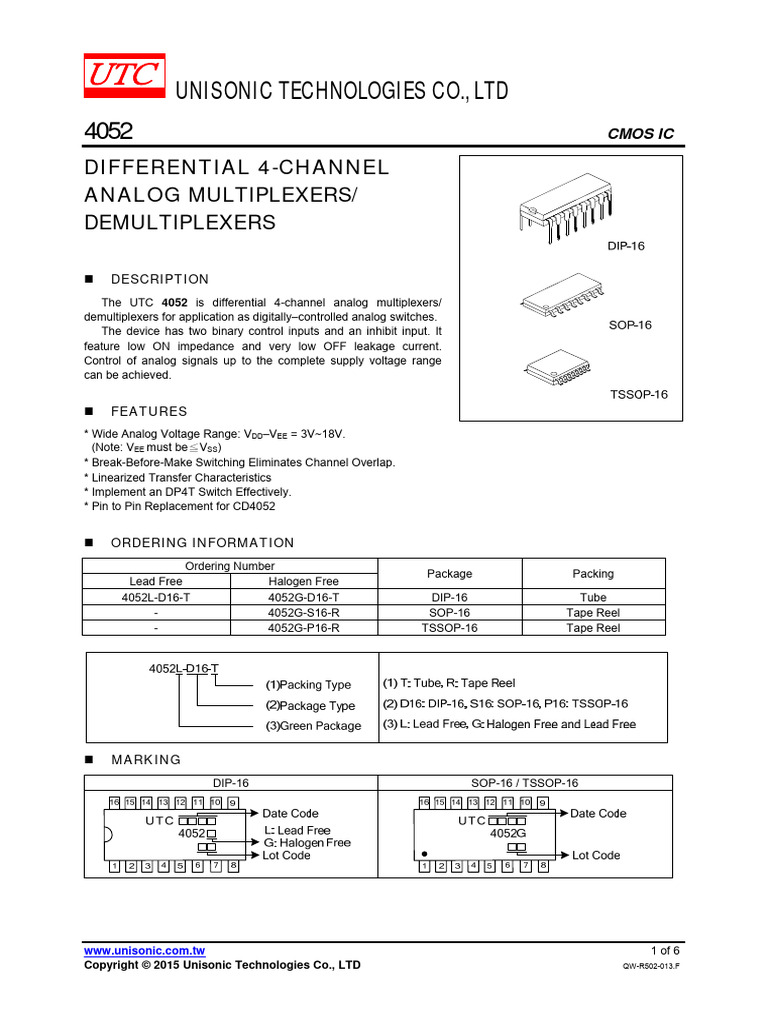 4052 UnisonicTechnologies | PDF | Cmos | Computer Engineering