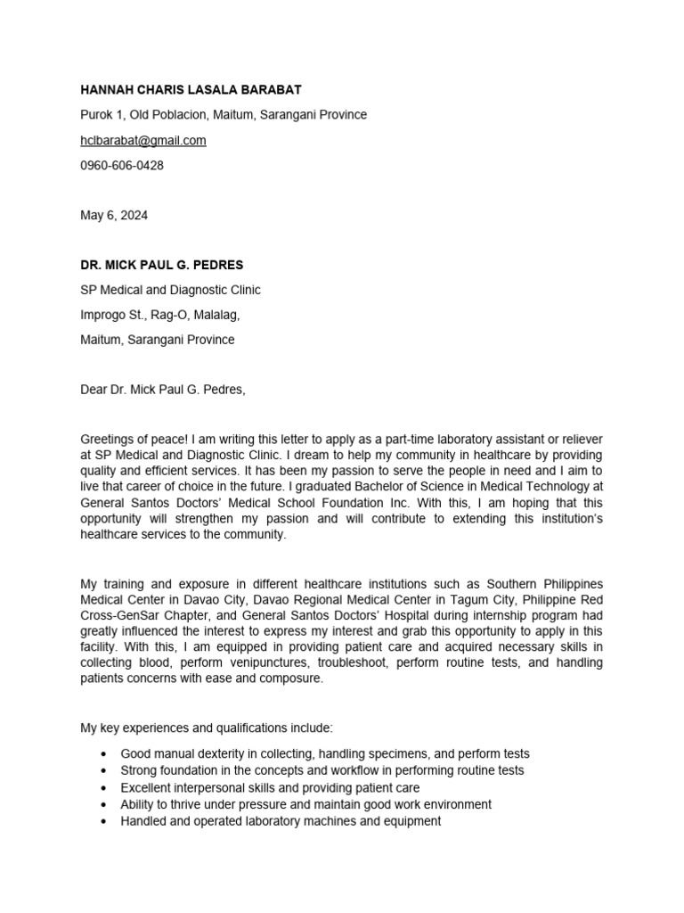 Application Letter | PDF | Health Care | Medicine