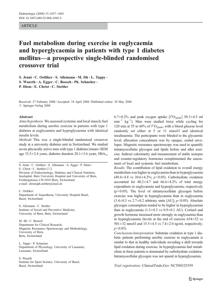 Fuel Metabolism During Exercise in Euglycaemia and Hyperglycaemia in ...