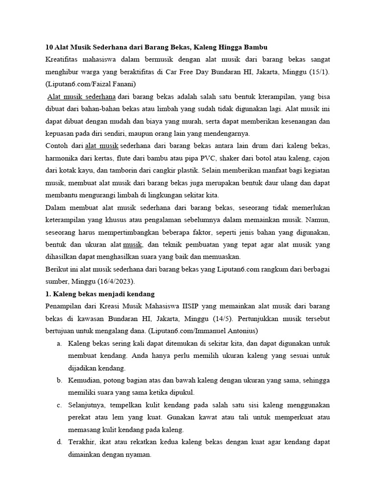 10 Alat Musik Sederhana Dari Barang Bekas Pdf
