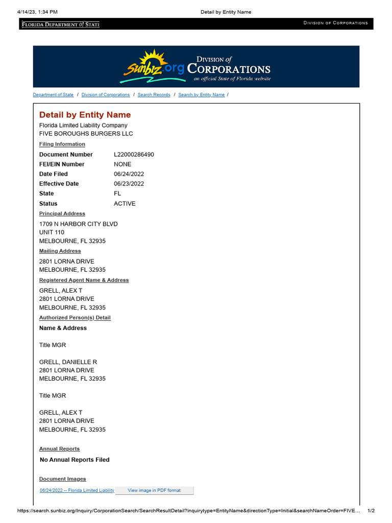 FIVE BOROUGHS BURGERS LLC - Owned by Alex Grell | PDF