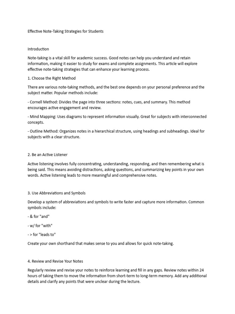Effective Note Taking Strategies For Student | PDF | Neuroscience ...