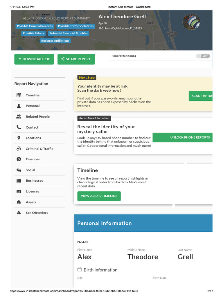 Alex Grell - 493 On 150k - BG Check - Instant Checkmate - Dashboard ...