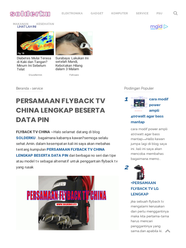 PERSAMAAN FLYBACK TV CHINA LENGKAP BESERTA DATA PIN - Solderku | PDF