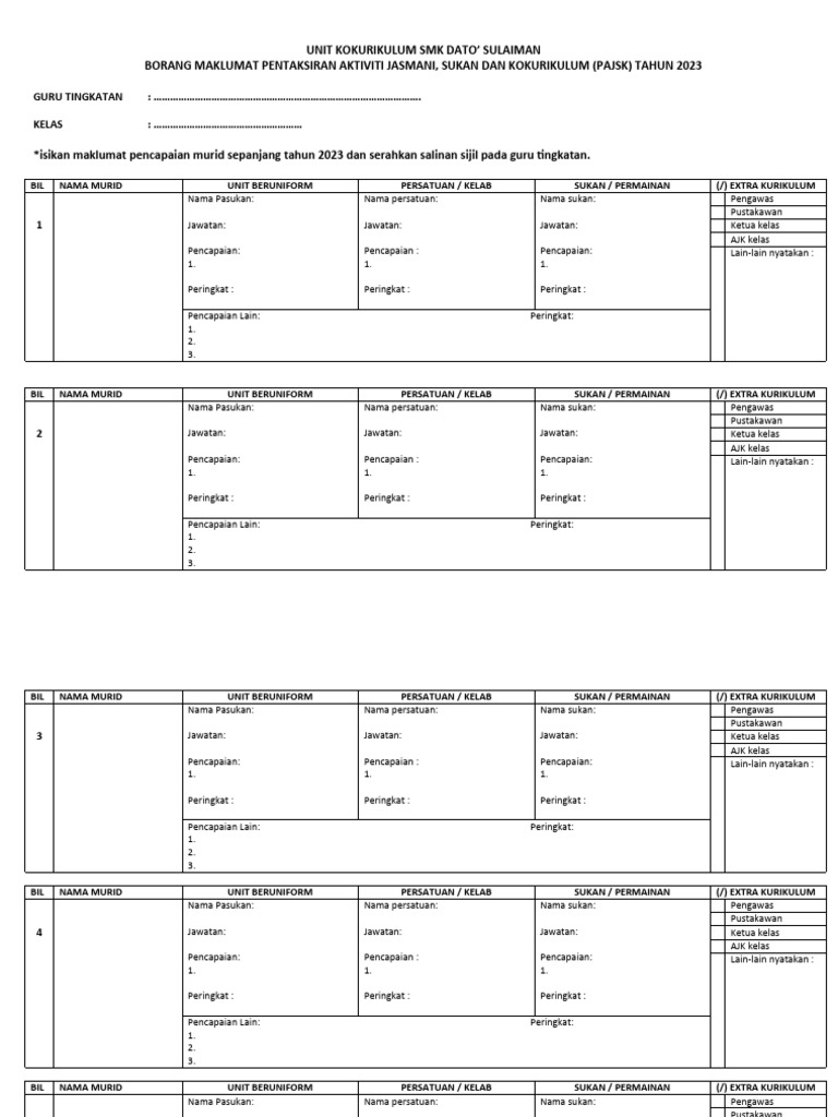 Borang Maklumat PAJSK 2023 | PDF