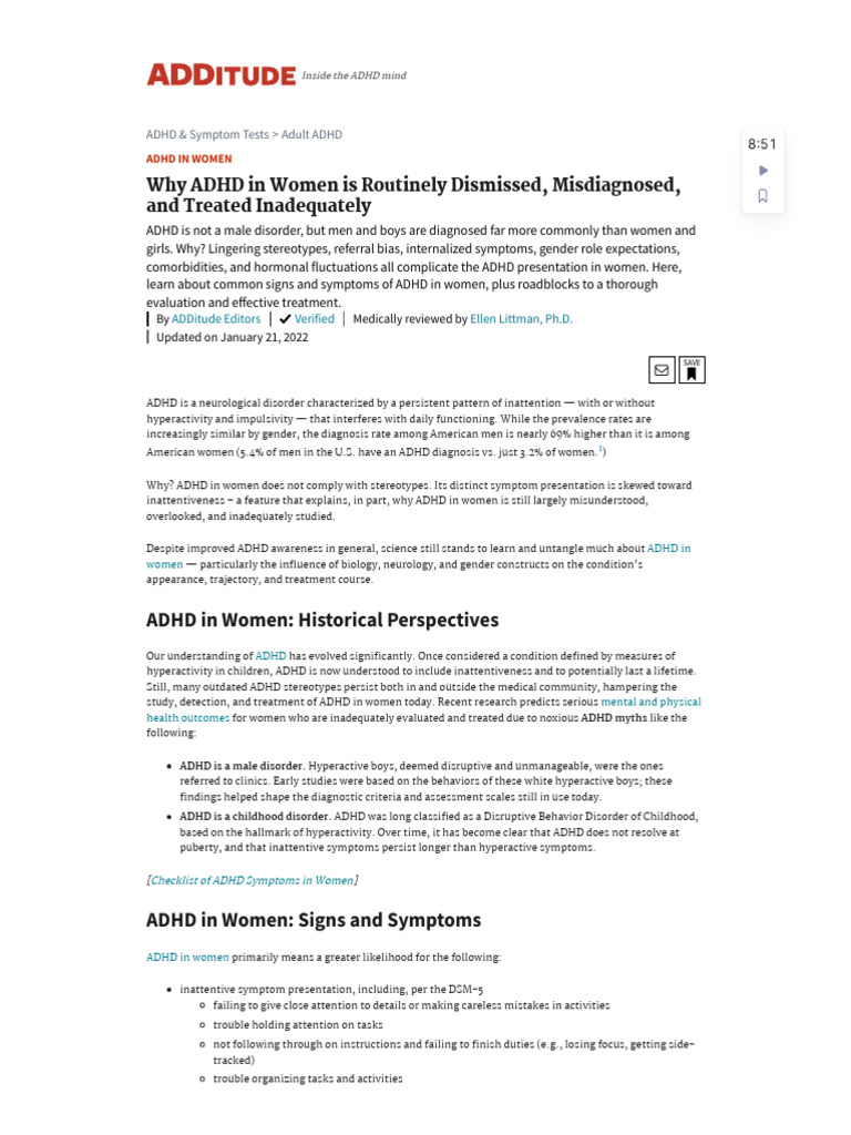 ADHD in Women - Misunderstood Symptoms, Delayed Treatment | PDF ...