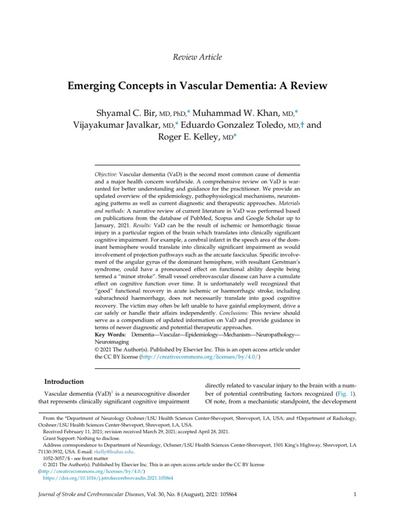 Emerging Concepts in Vascular Dementia A Review (2021) | PDF | Stroke ...