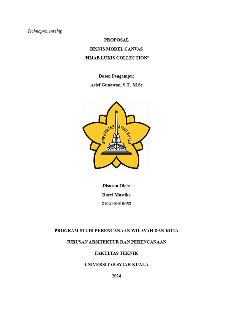 Durri Mustika 2104110010032 Proposal BMC Technopreneurship | PDF | Bisnis