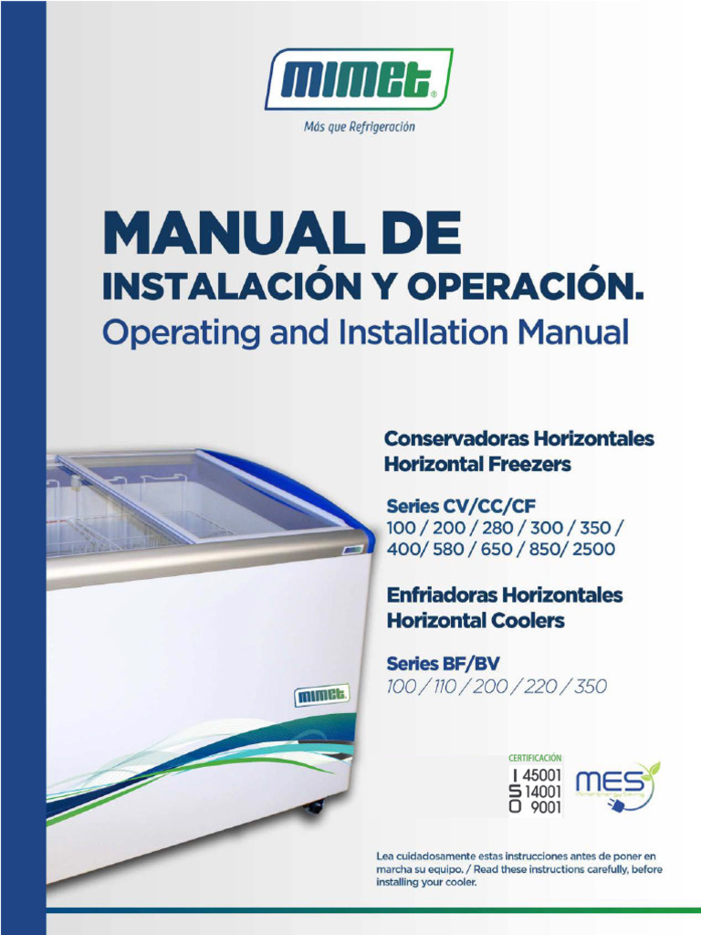Manual para Uso Congeladores Mimet | PDF