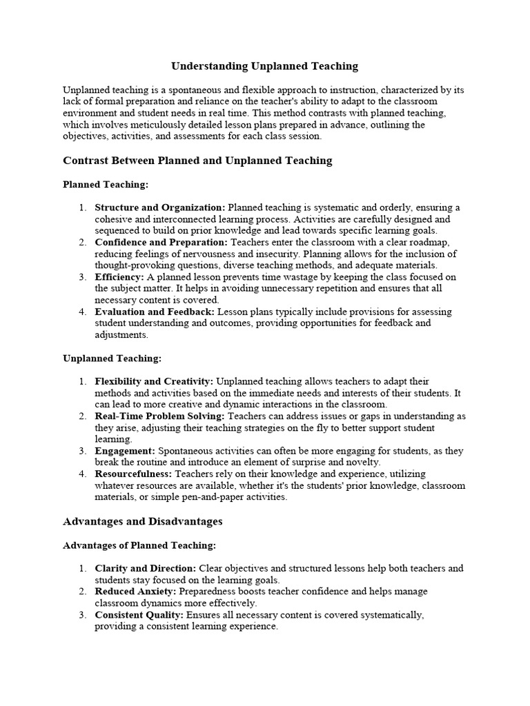 Planned vs. Unplanned Teaching | PDF | Teachers | Lesson Plan