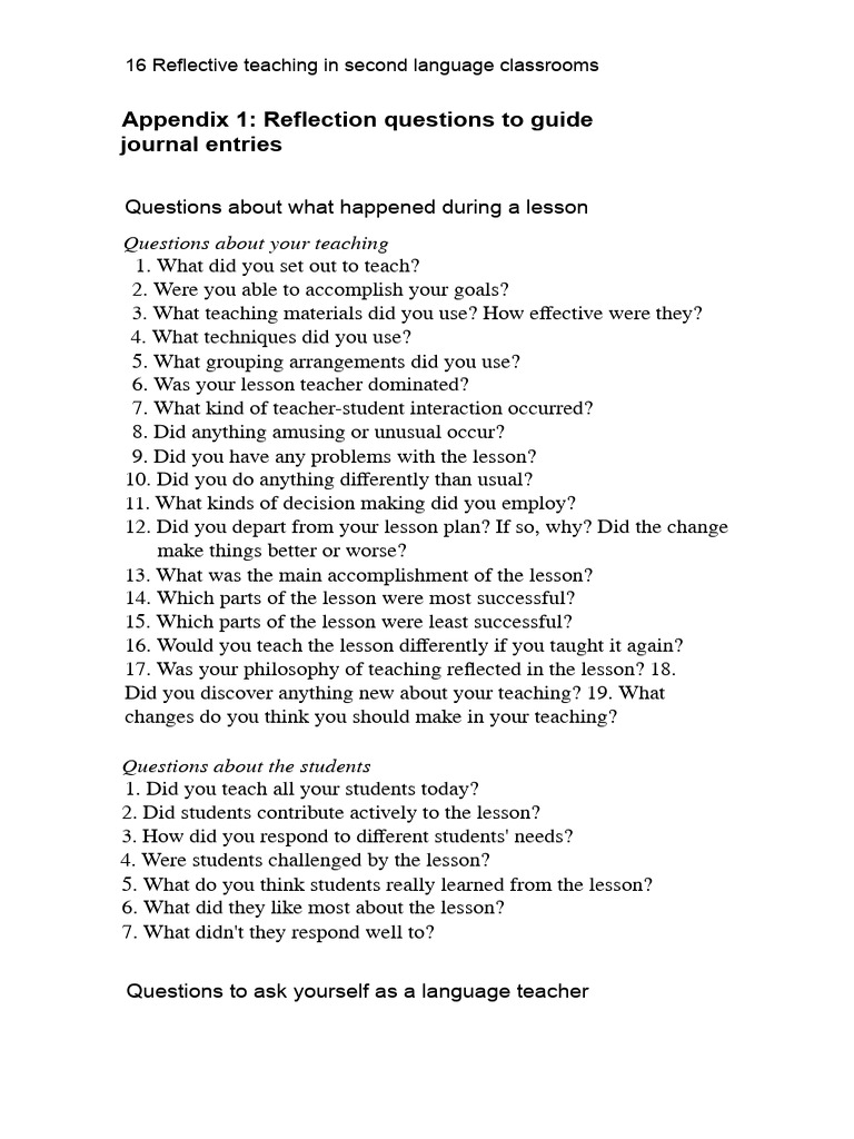 Reflection Questions To Guide Journal Entries | PDF