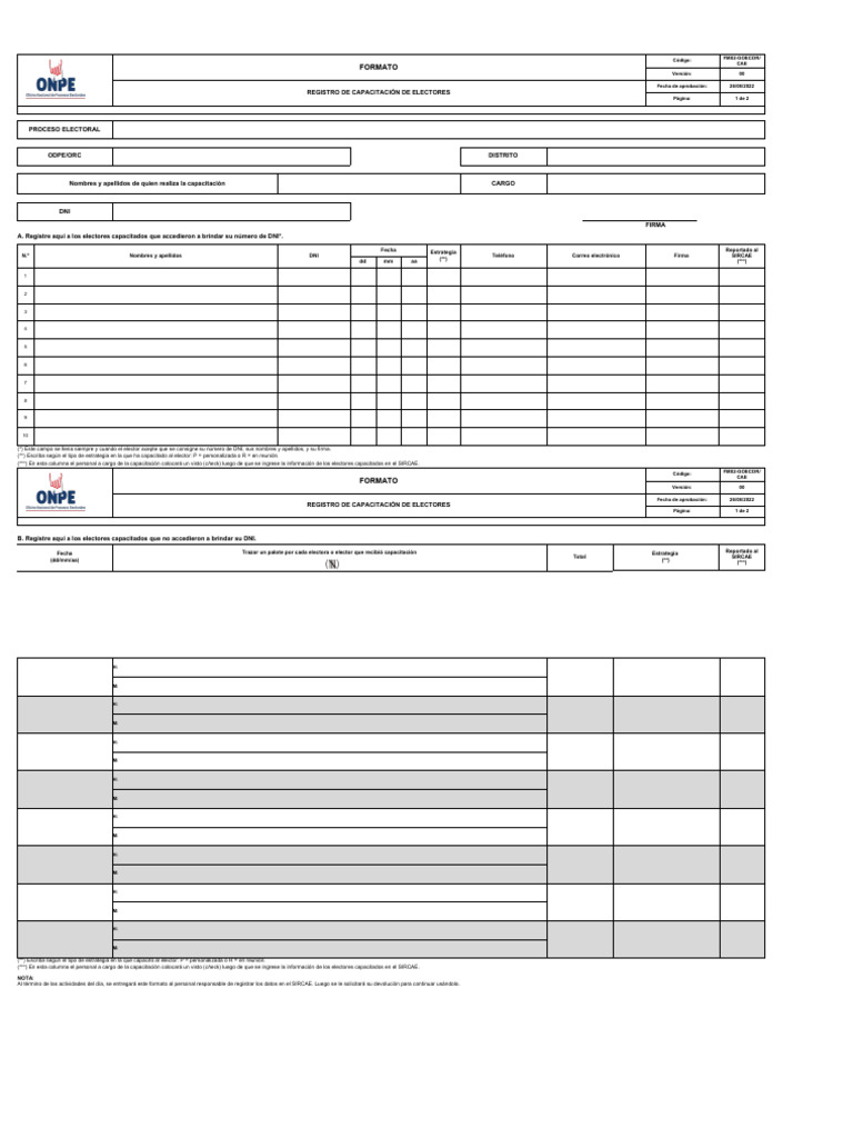 FM02-GOECOR-CAE Reegistro Capacitacion Electores - V00 | PDF | Documento de identidad