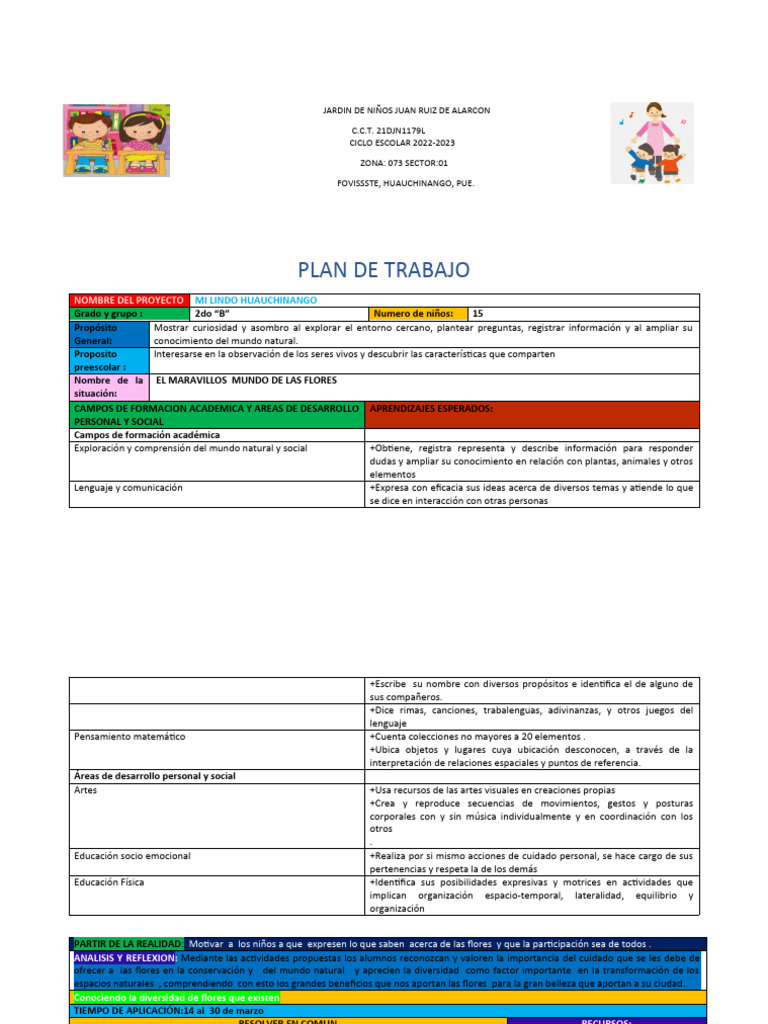 Plan de Trabajo Conociendo El Mundo de Las Flores | PDF | Educación de ...