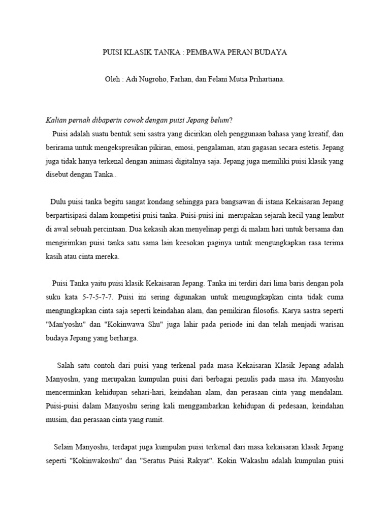 Tanka: Puisi Klasik Budaya Jepang | PDF