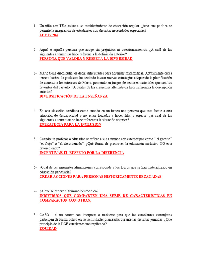 Prueba 1 Inclusión | Descargar gratis PDF | Educación de la primera infancia | Inclusión (Educación)