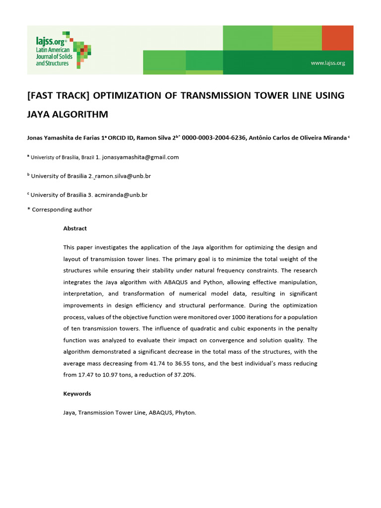Optimization of Transmisson Tower Line Using Jaya Algorithm | PDF | Mathematical Optimization ...
