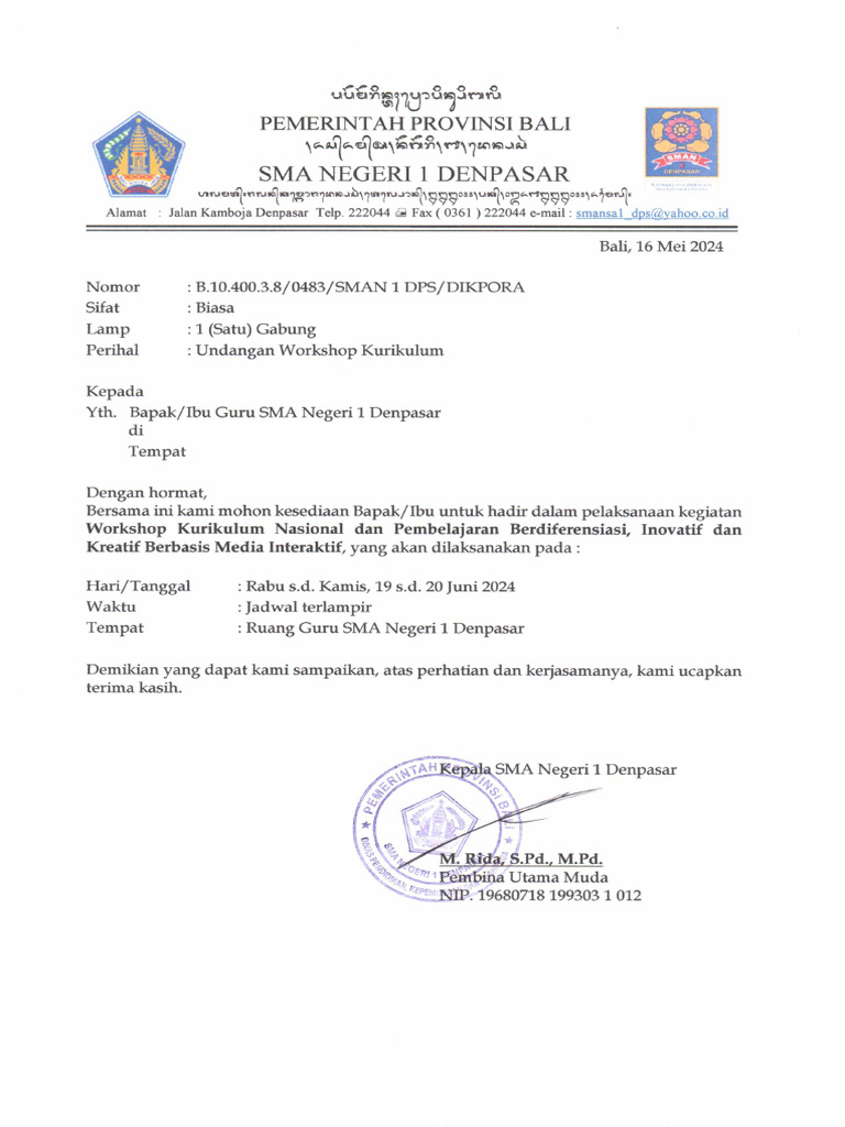 Surat Undangan Workshop Kurikulum Pdf