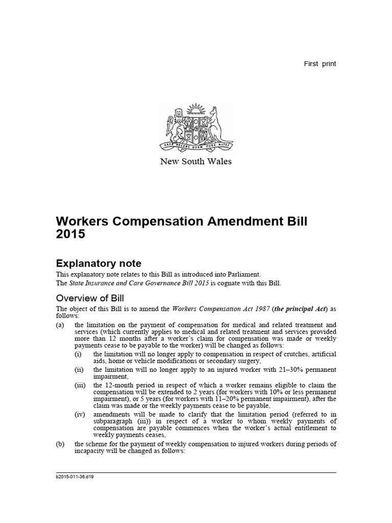 Workers Compensation Amendment Bill 2015 | PDF | Workers' Compensation ...