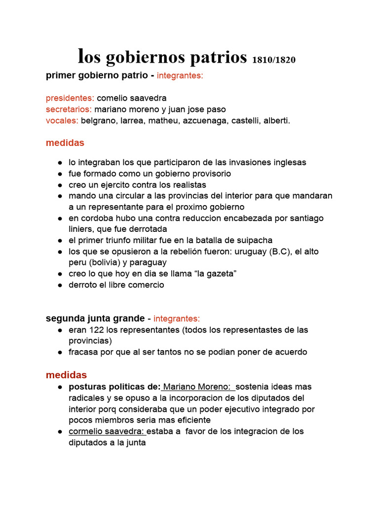 Los Gobiernos Patrios 1810-1820 | PDF | América del Sur | Argentina