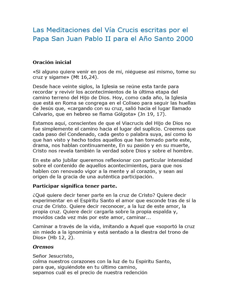 Las Meditaciones Del Vía Crucis Escritas Por El Papa San Juan Pablo II ... Las Meditaciones Del Vía Crucis Escritas Por El Papa San Juan Pablo II ...