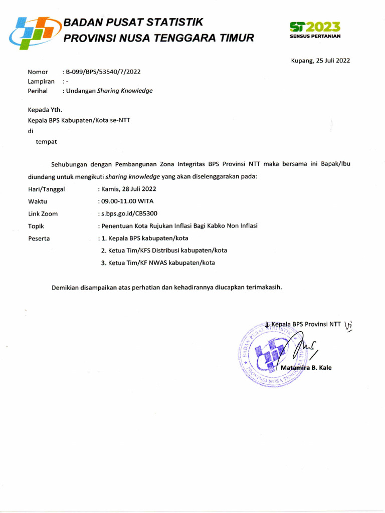 B-099 Undangan Sharing Knowledge Inflasi | PDF