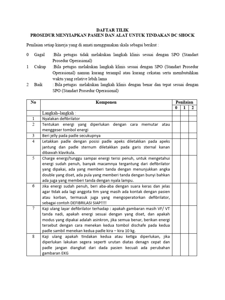 Prosedur Menyiapkan Pasien Dan Alat Untuk Tindakan DC Shock | PDF