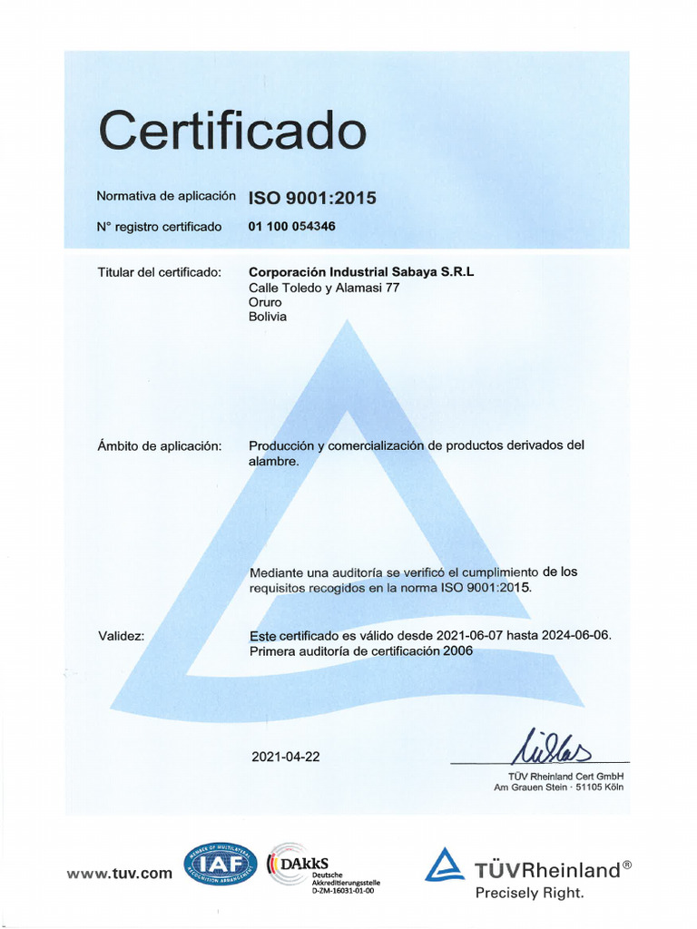CERTIFICADO ISO 90012015 TUV RHEINLAND | PDF