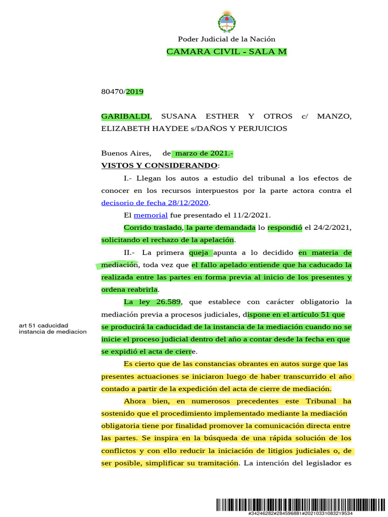 Garibaldi C Manzo Cnciv. Sala M | PDF | Mediación | Gobierno
