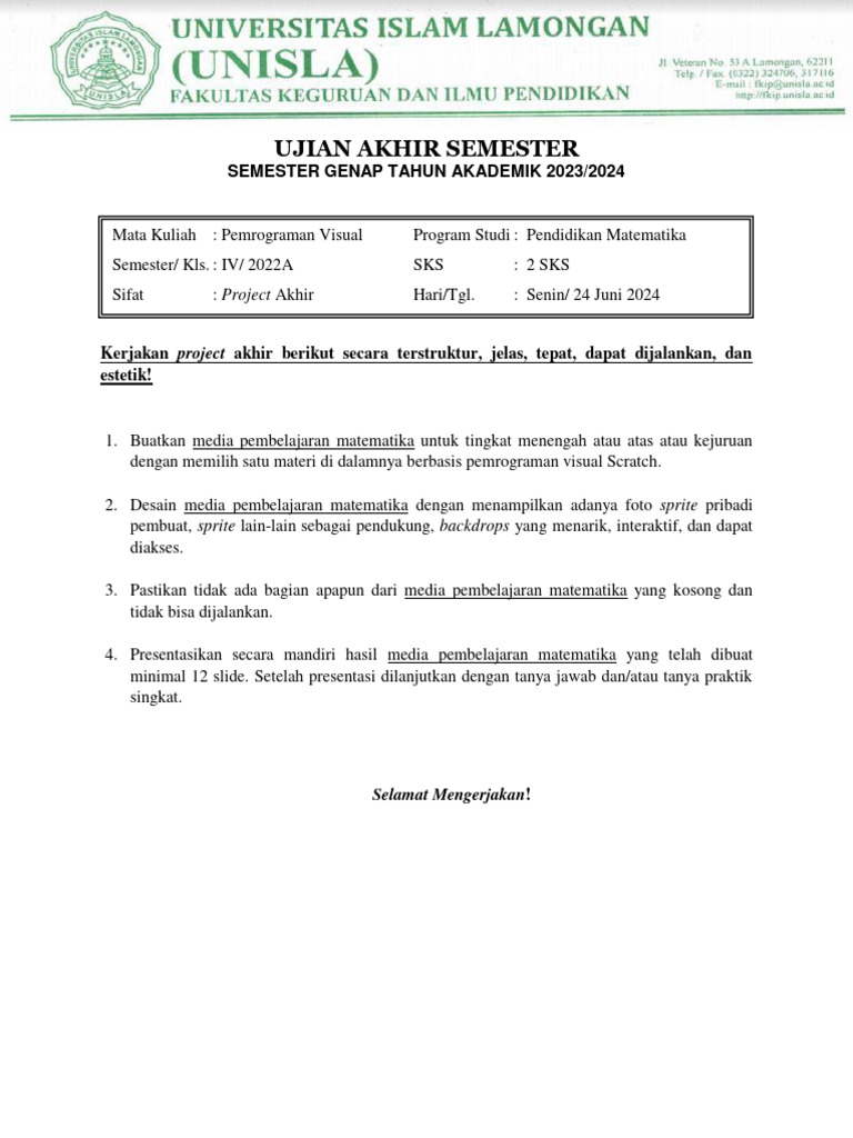 Soal Uas Pemrograman Visual 2024 | PDF | Seni