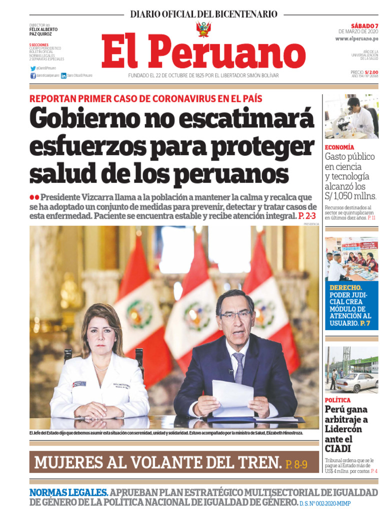 Diario El Peruano 07 de Marzo 2020 | PDF | Perú | Lavado de manos