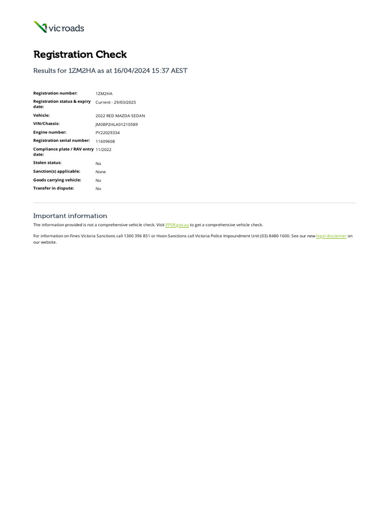 Vehicle Registration Enquiry | PDF
