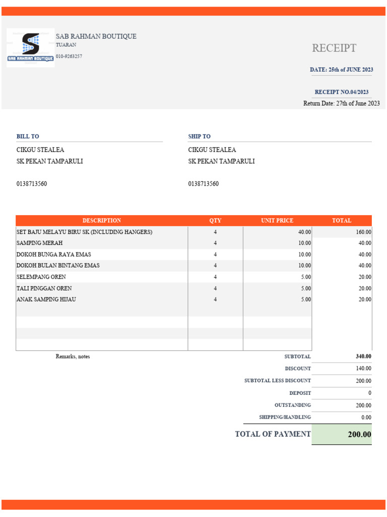 Receipt SK PEKAN TAMPARULI 2nd | PDF