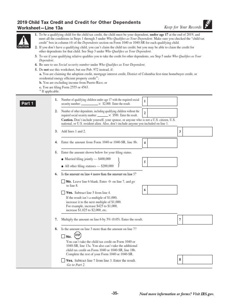 Child Tax Credit Worksheet | PDF | Irs Tax Forms | Taxes