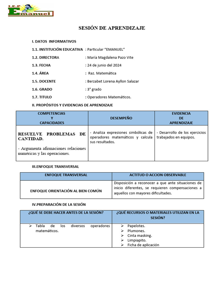 SESIÓN DE APRENDIZAJE Raz. Matematica (Metodo Del Cangrejo) | Descargar gratis PDF | Aprendizaje ...