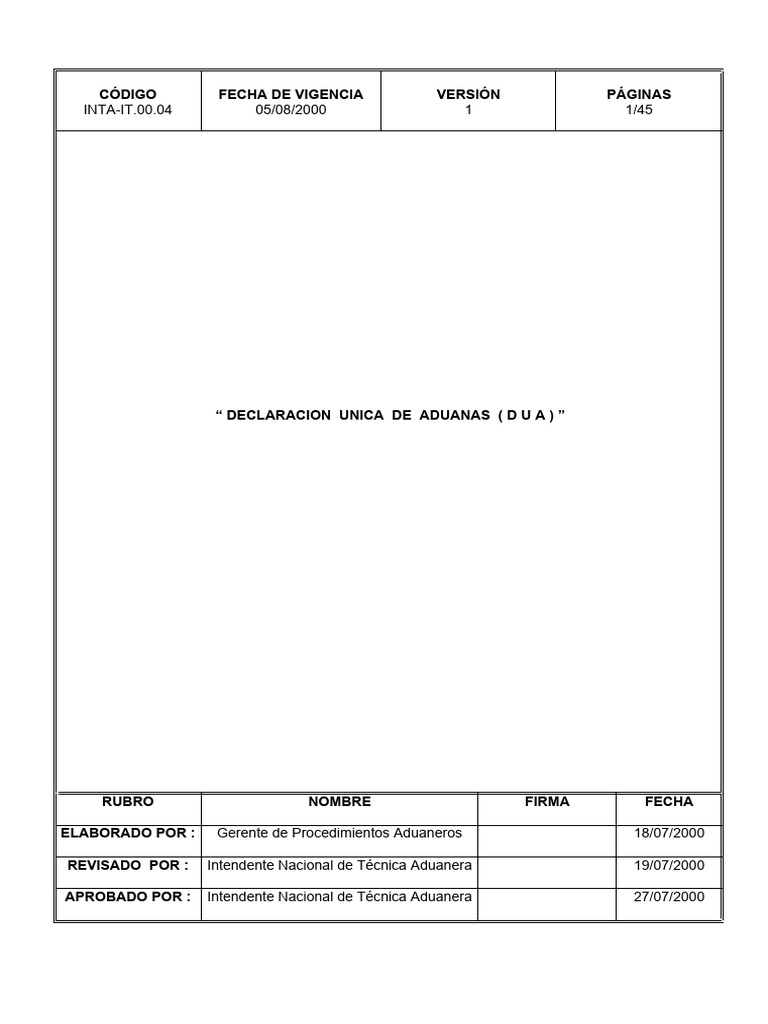 DECLARACIÓN UNICA ADUANAS DAM FORMATO A | PDF | aduana | Documento de identidad