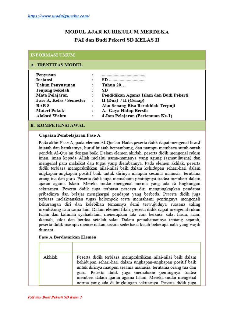 Modul Ajar Pai BP Kelas 2 Bab 8 | PDF