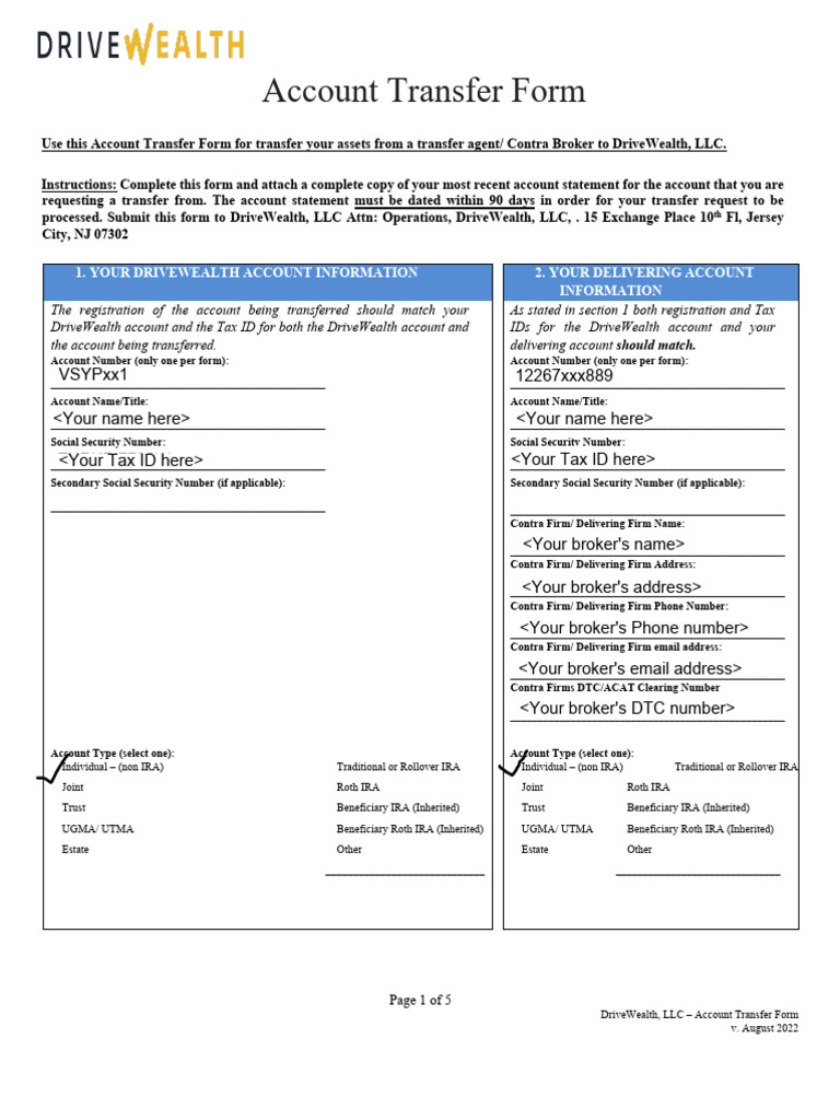 ACAT - Sample form | Download Free PDF | Individual Retirement Account | Credit Card