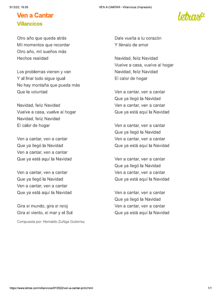 Villancico Ven A Cantar | PDF