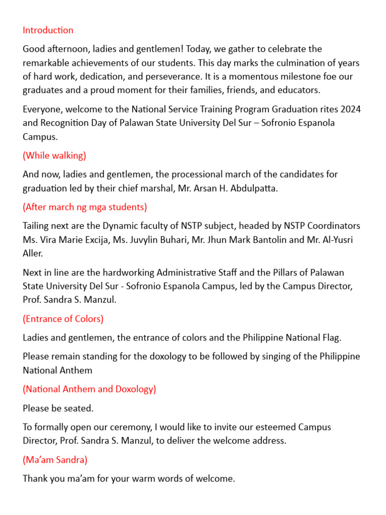 Emcee Script For NSTP Recognition Day 2024 | PDF