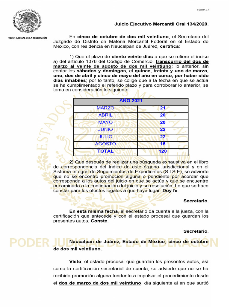 Juicio Ejecutivo Mercantil Oral 134 Caducidad Desde Exhorto | PDF | Ley ...