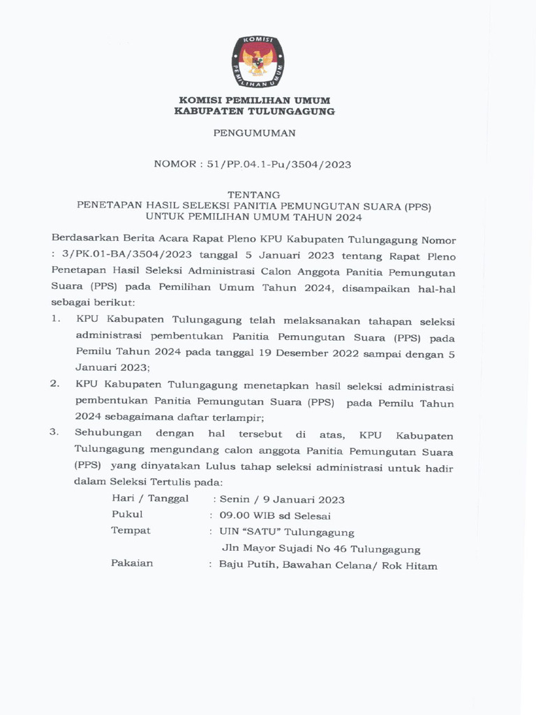 2023 - 51 - Pengumuman Vermin PPS 2024 | PDF