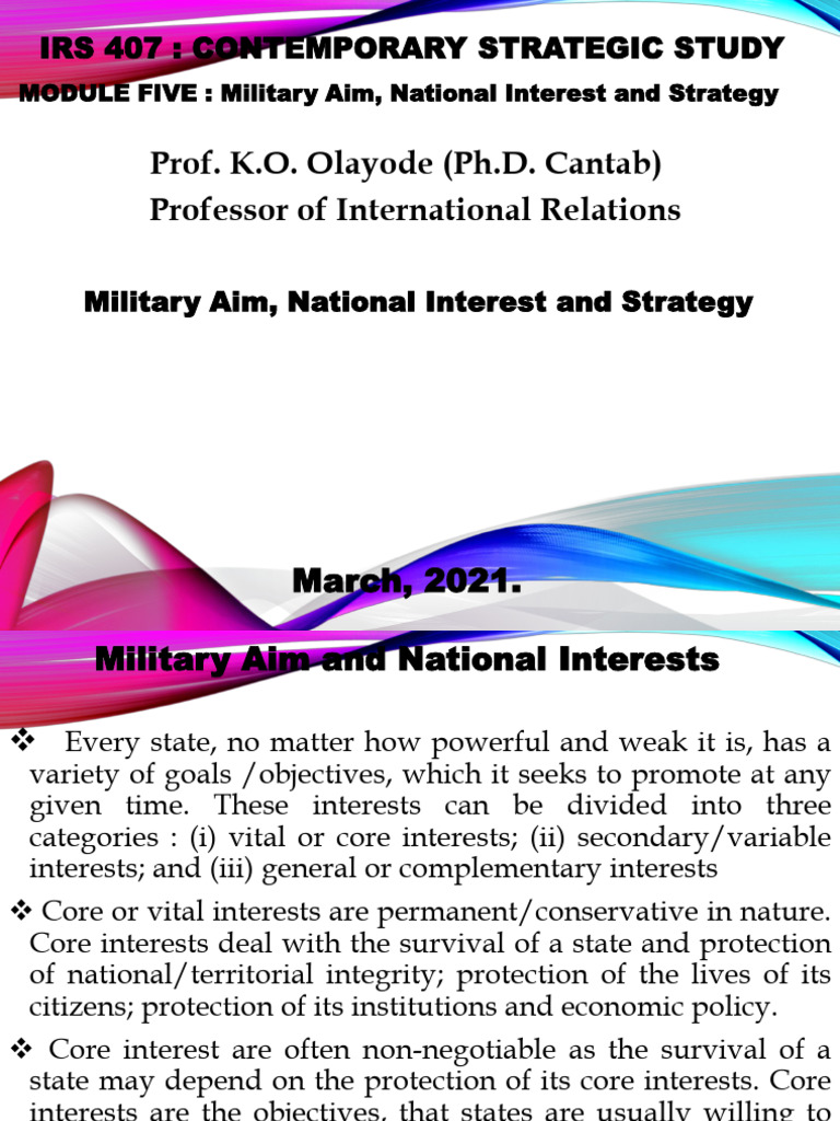 Module Five - Military Aim, National Interest and Strategic Thinking ...
